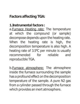 TGA.pptx principle, instrumentation, theory | PPTX | Chemistry | Science
