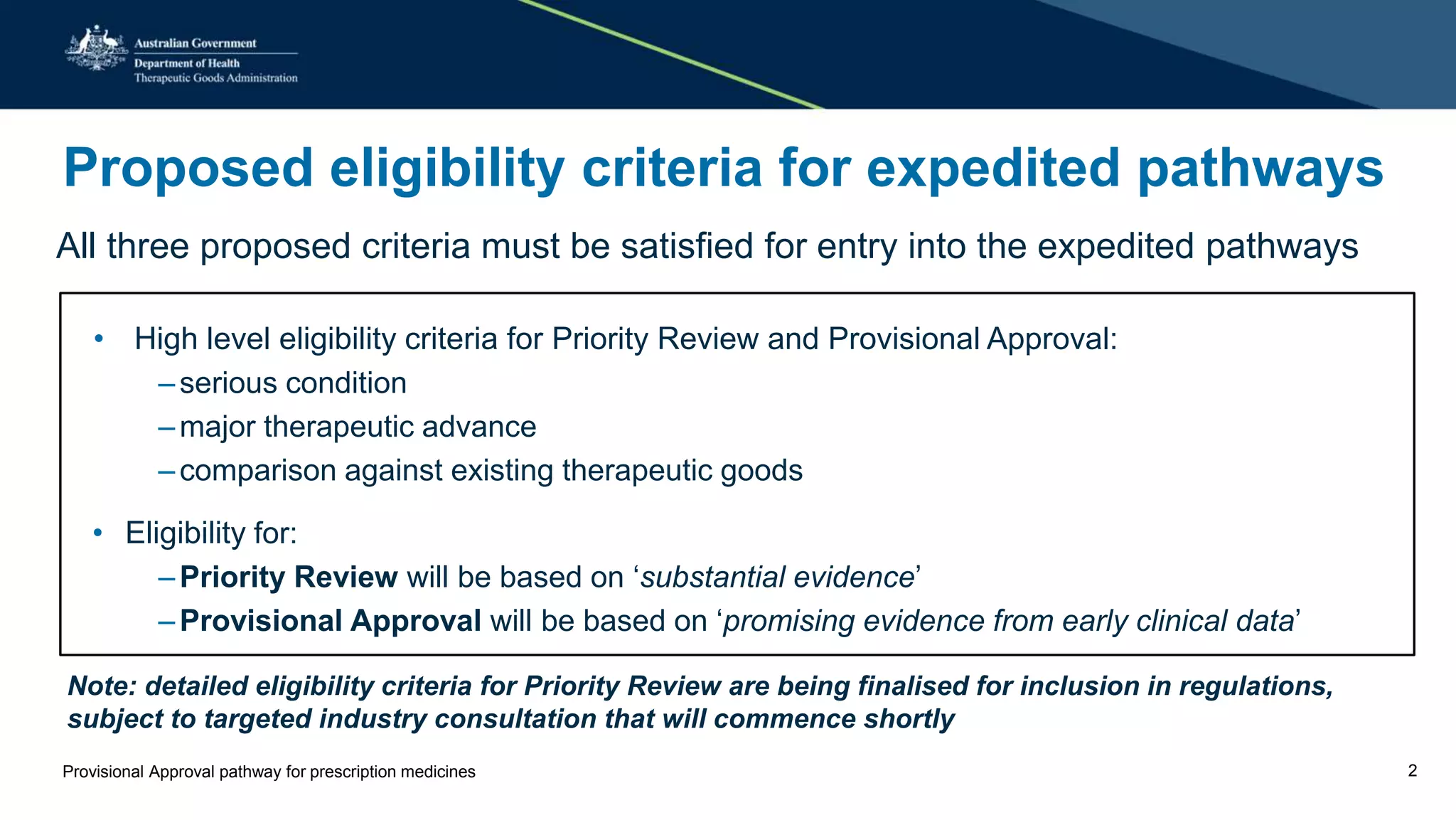 TGA presentation: Provisional approval pathway for prescription ...