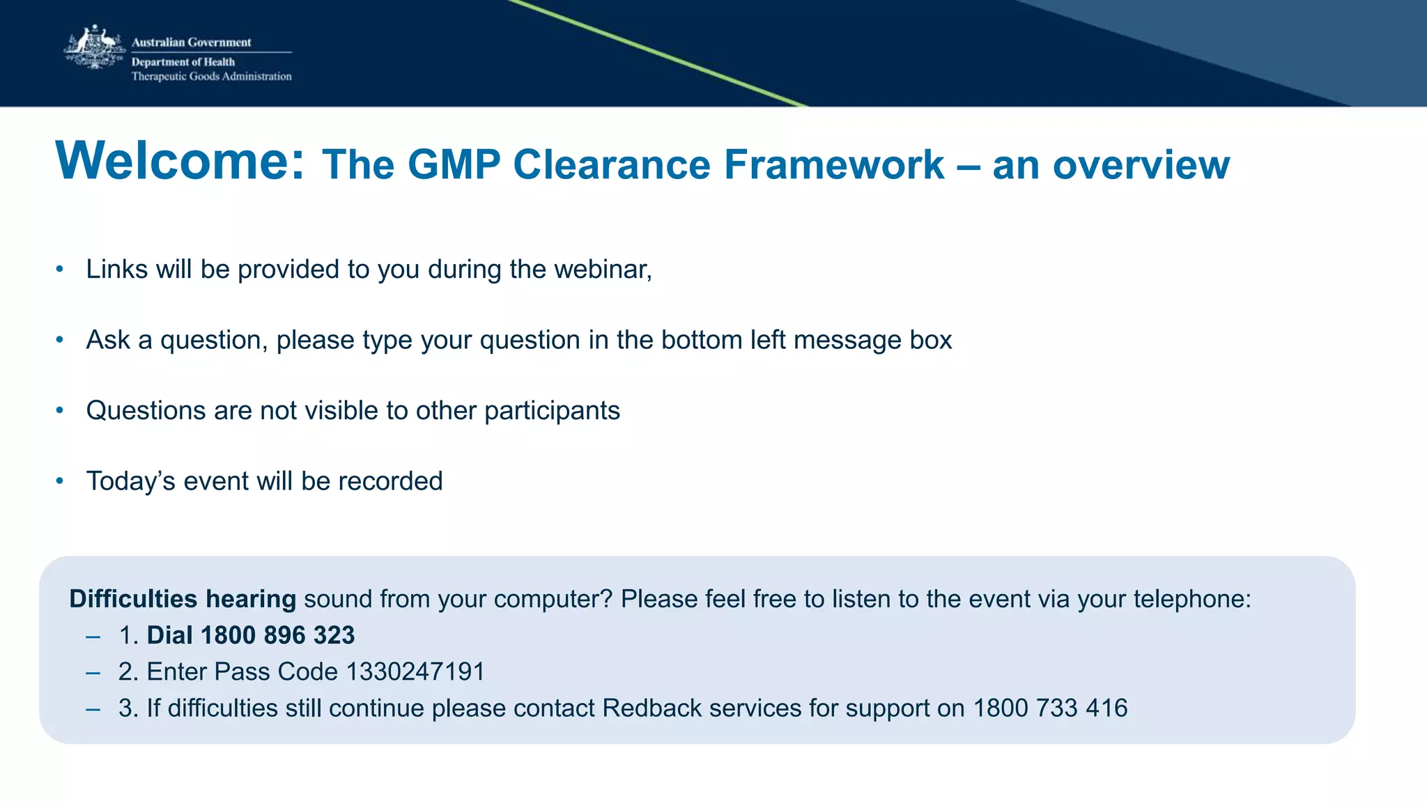 TGA webinar: The Good Manufacturing Practice (GMP) Clearance Framework ...
