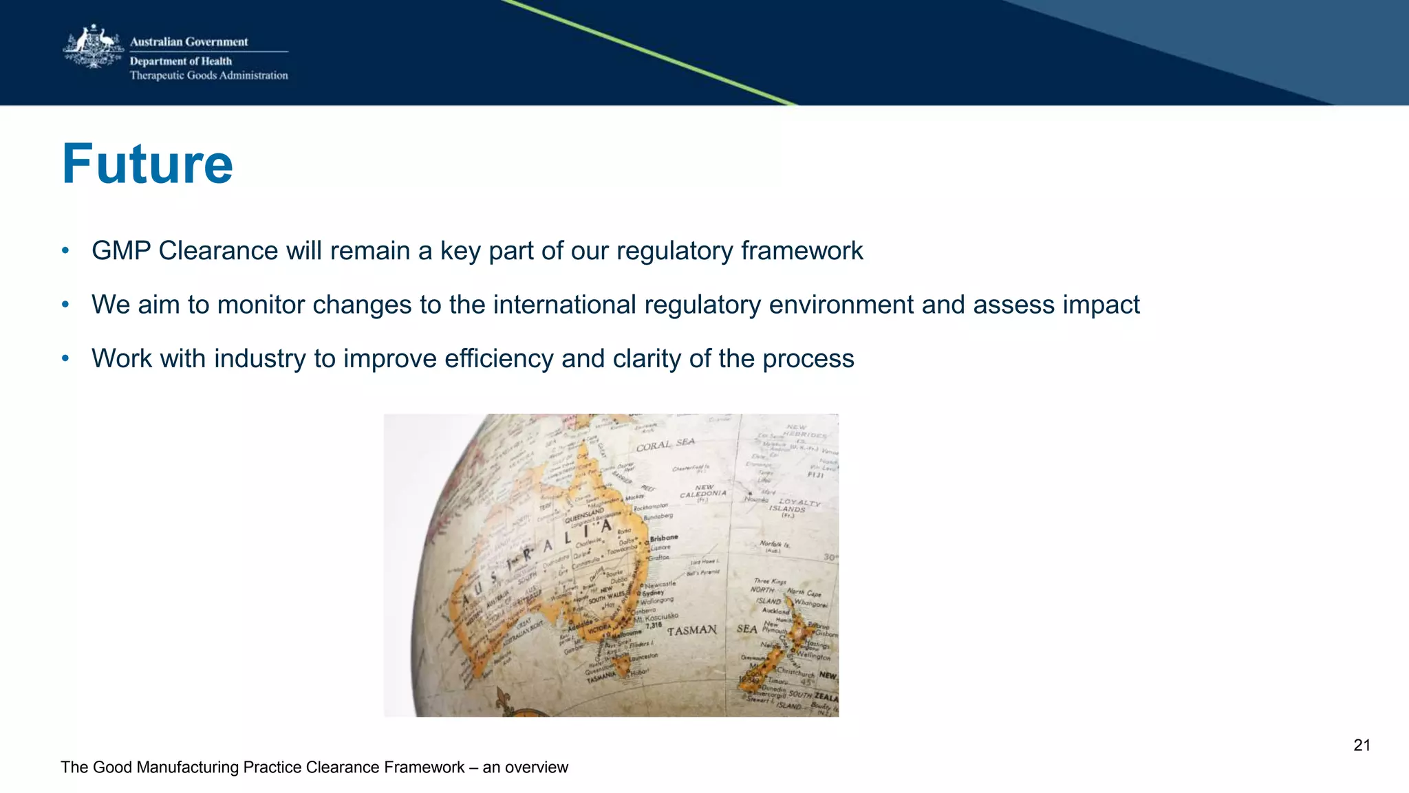 TGA webinar: The Good Manufacturing Practice (GMP) Clearance Framework ...