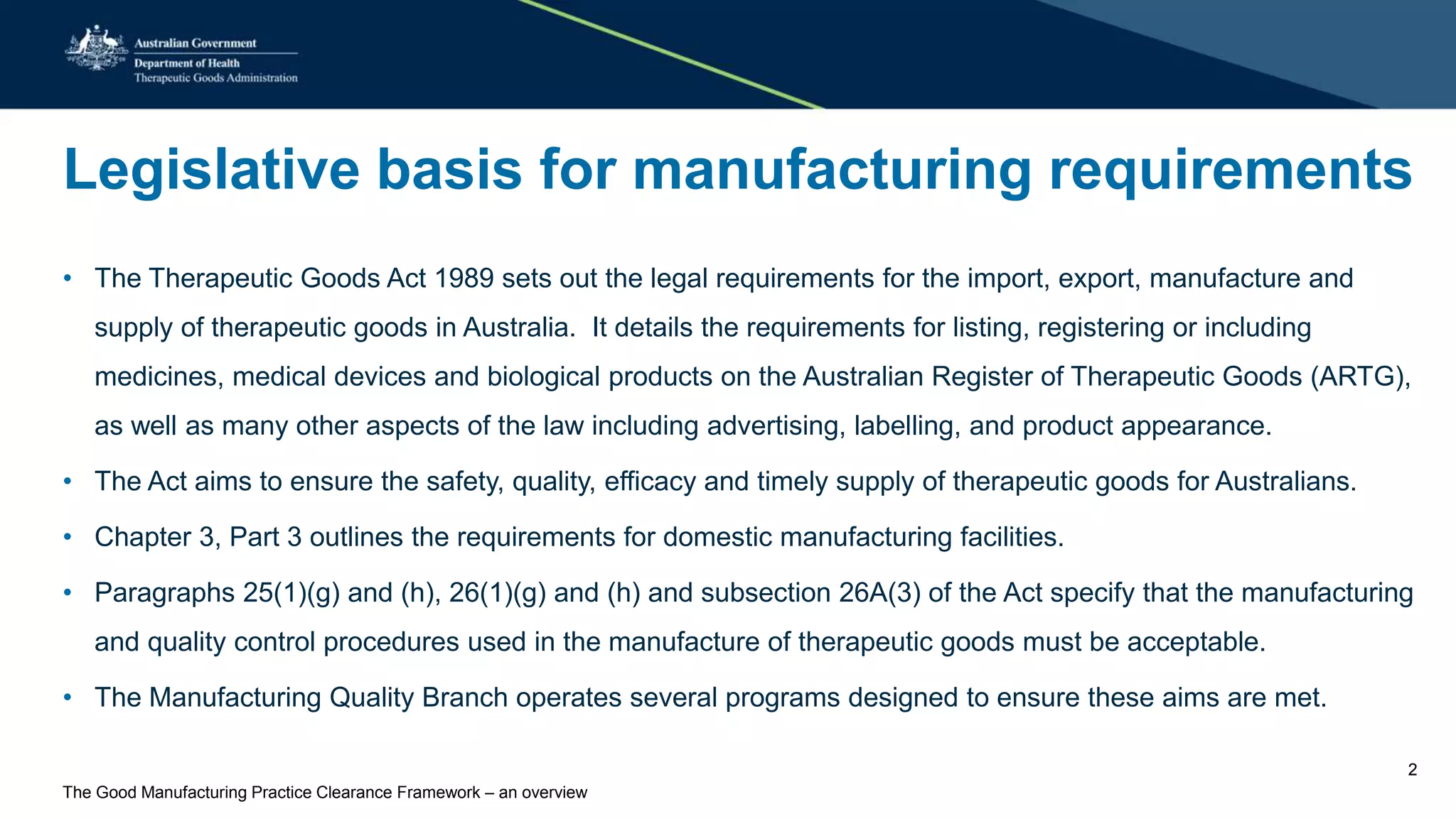 TGA webinar: The Good Manufacturing Practice (GMP) Clearance Framework ...