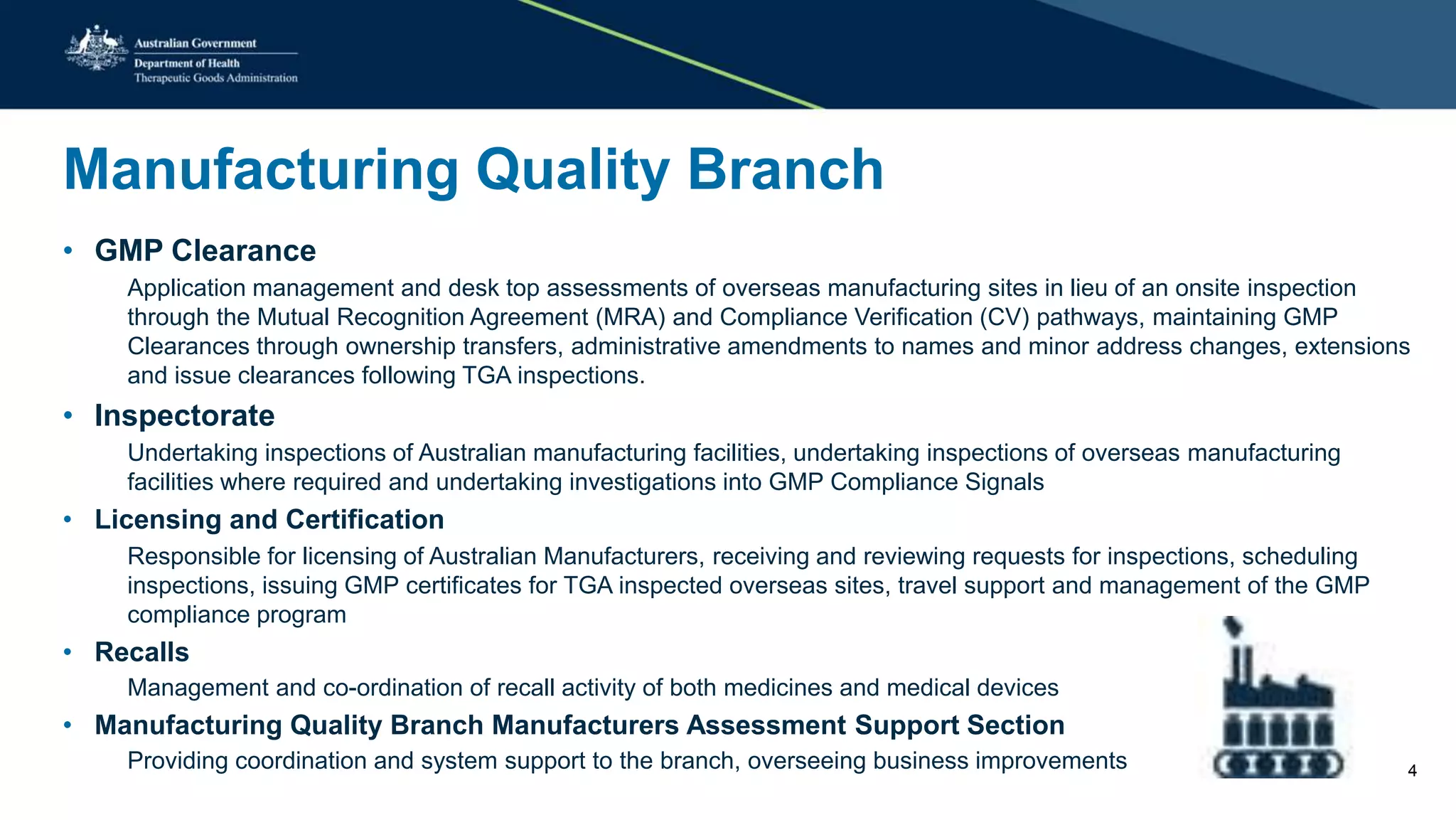 TGA webinar: The Good Manufacturing Practice (GMP) Clearance Framework ...