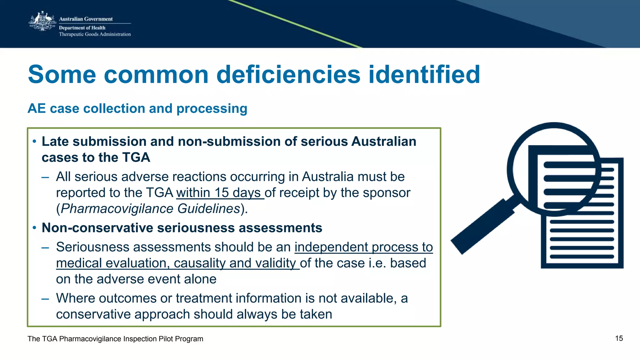 The TGA Pharmacovigilance Inspection Pilot Program: 2015-2016 | PPT