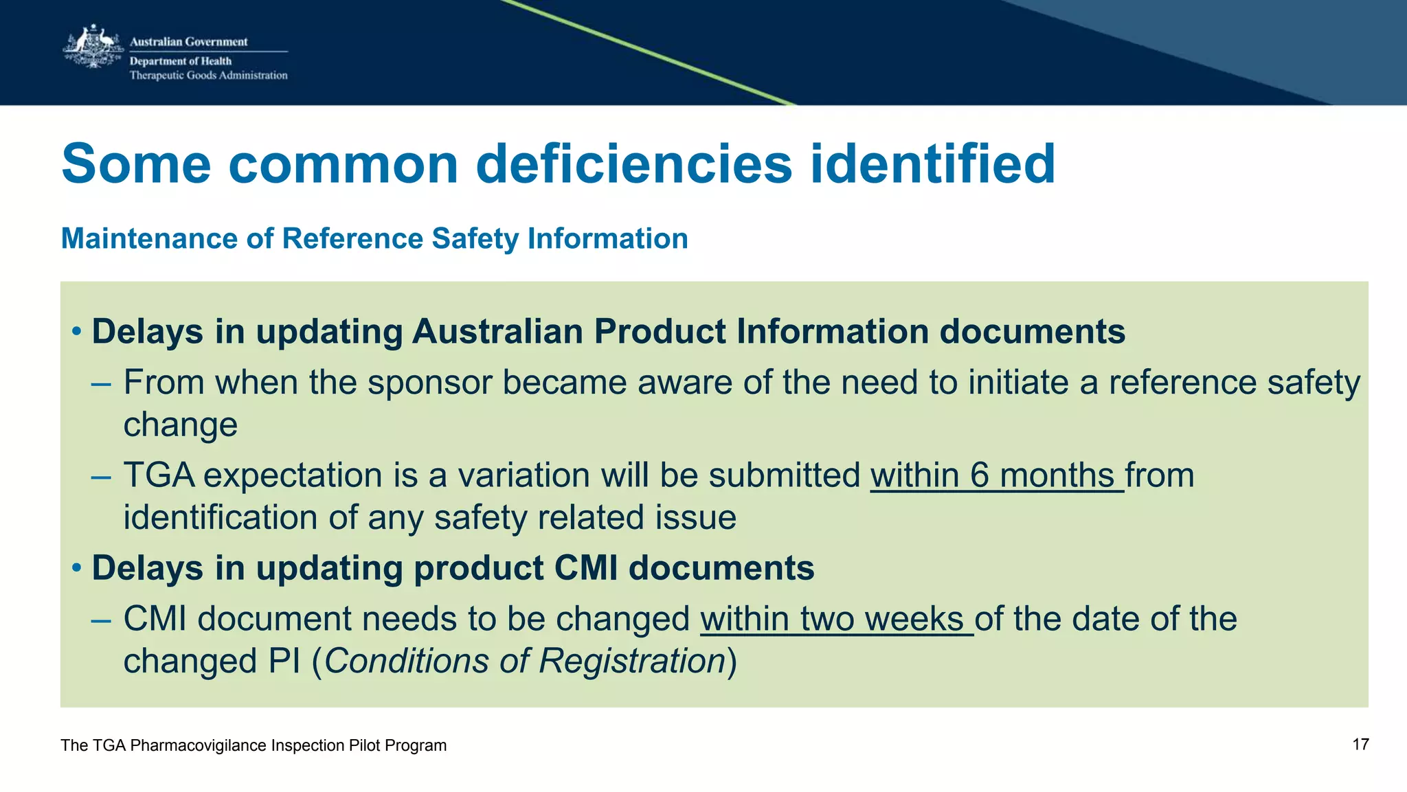The TGA Pharmacovigilance Inspection Pilot Program: 2015-2016 | PPT