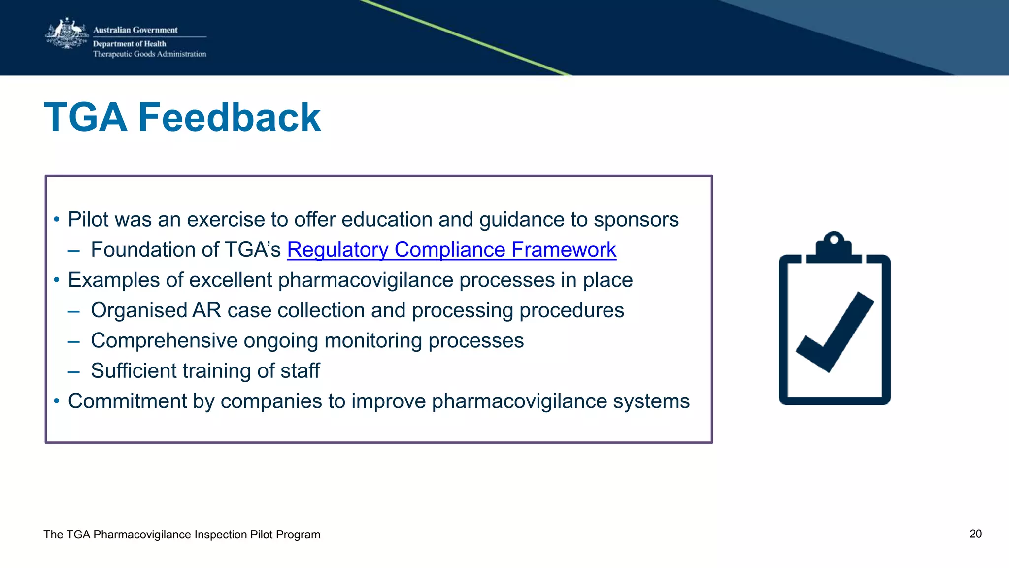 The TGA Pharmacovigilance Inspection Pilot Program: 2015-2016 | PPT