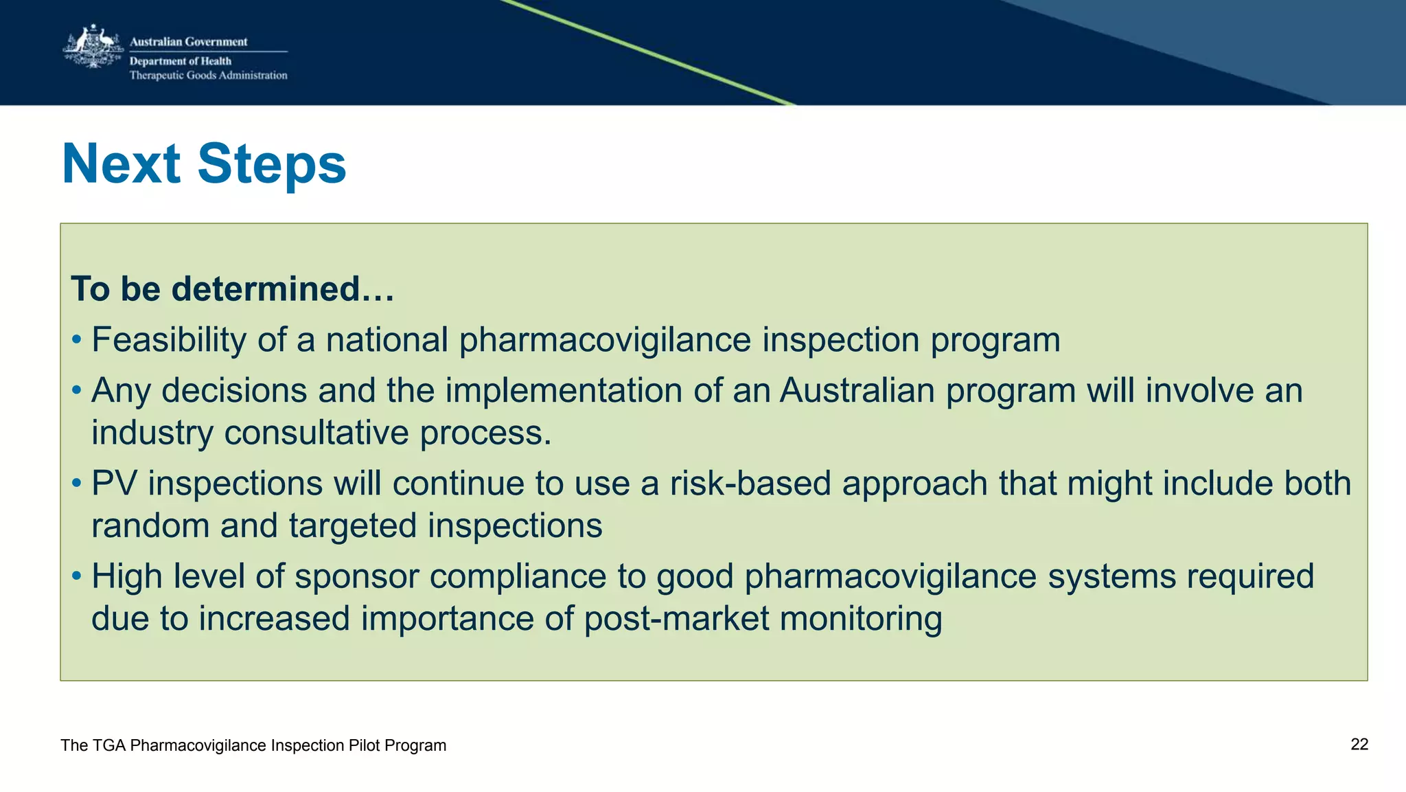 The TGA Pharmacovigilance Inspection Pilot Program: 2015-2016 | PPT