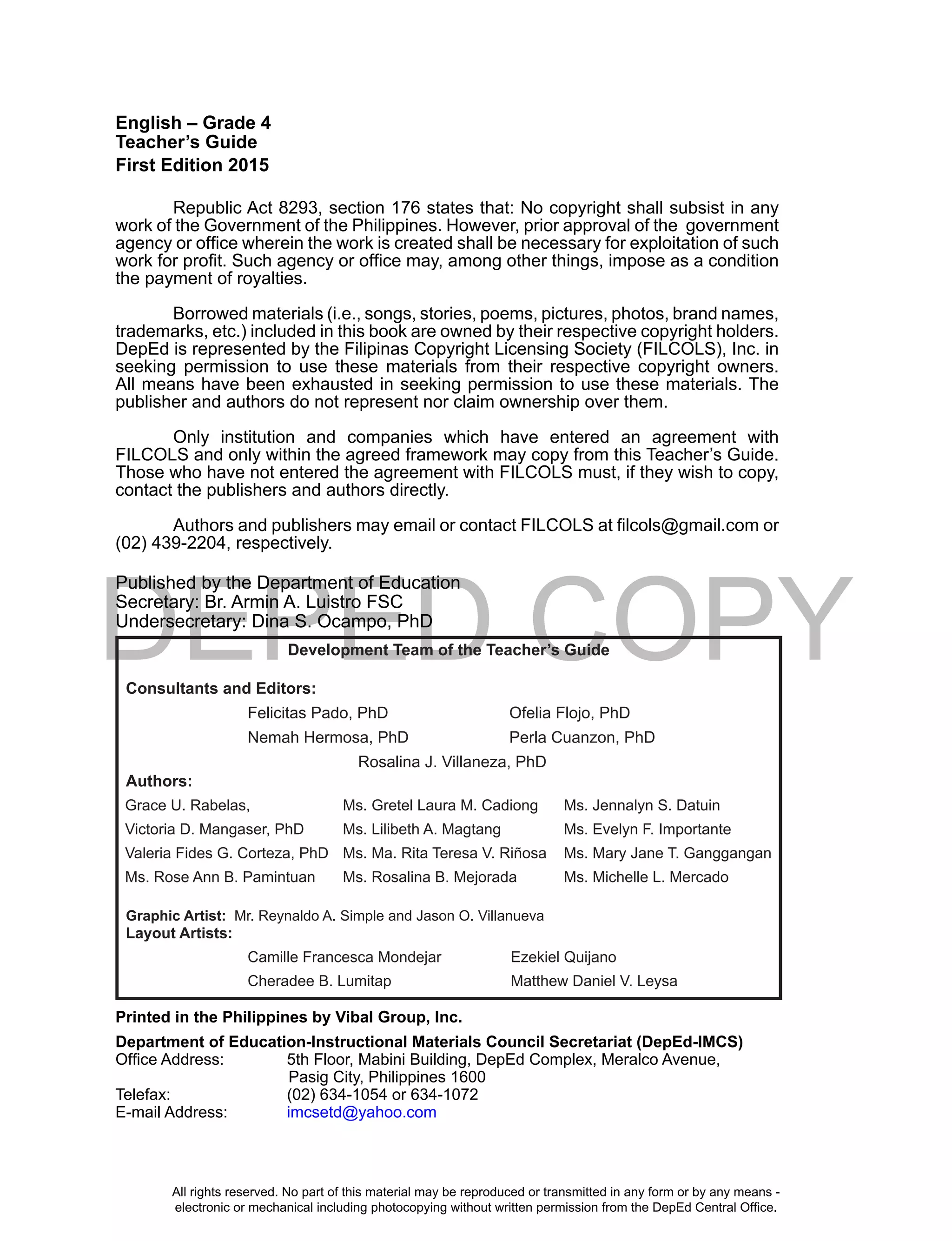 Teacher's Guide in English 4 | PDF