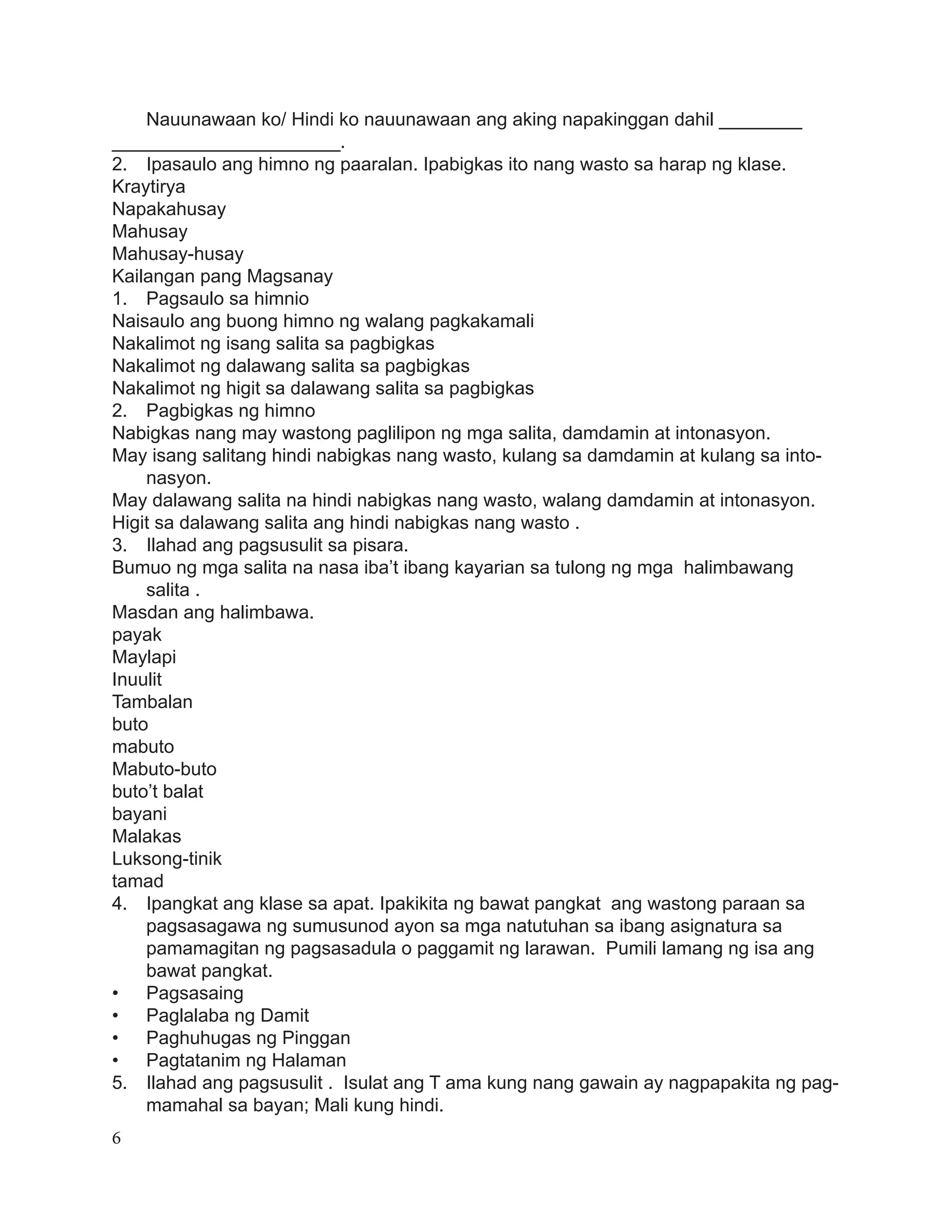 Tg filipino 6 wika at pagbasa | PDF