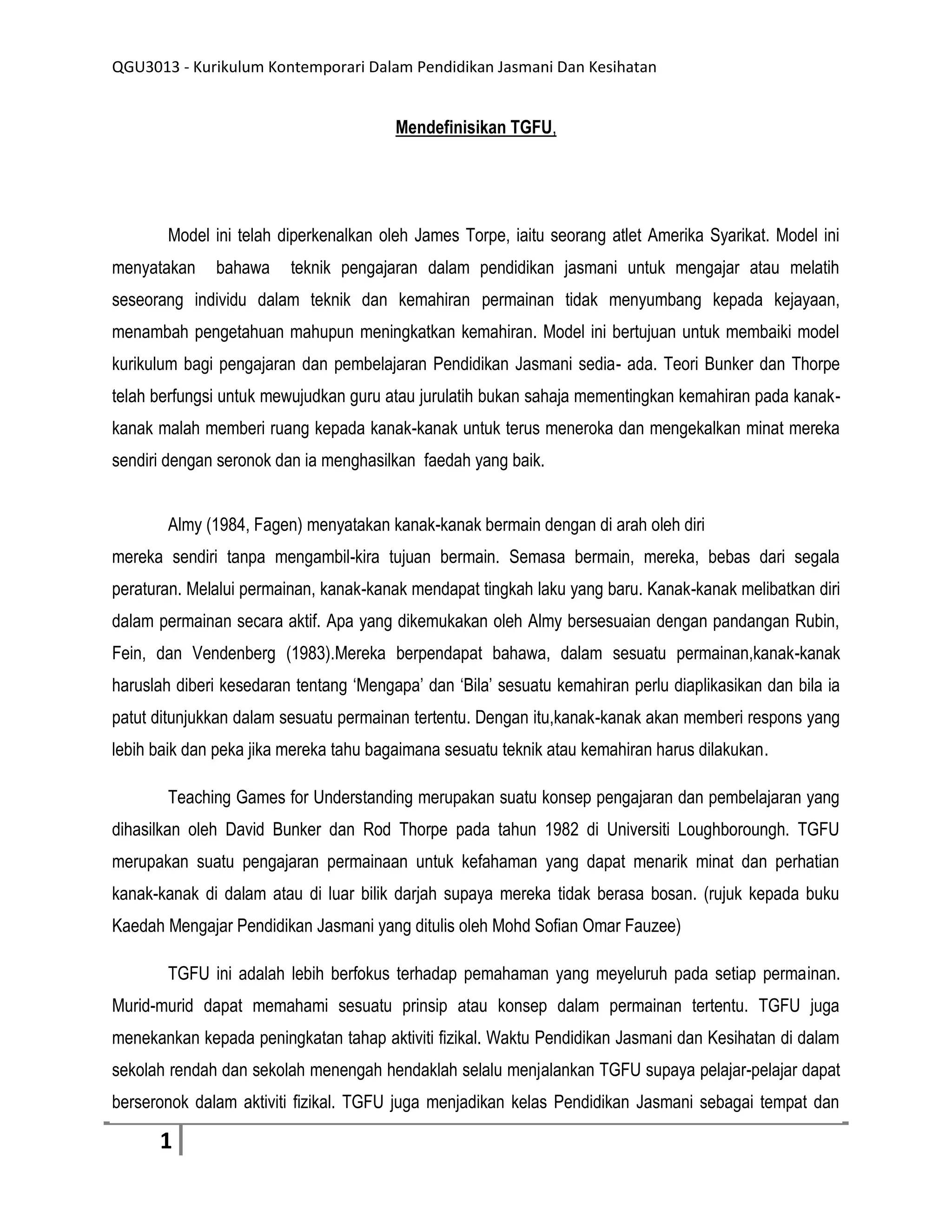 Tgfu satu pembaharuan dalam pendidikan jasmani | DOCX