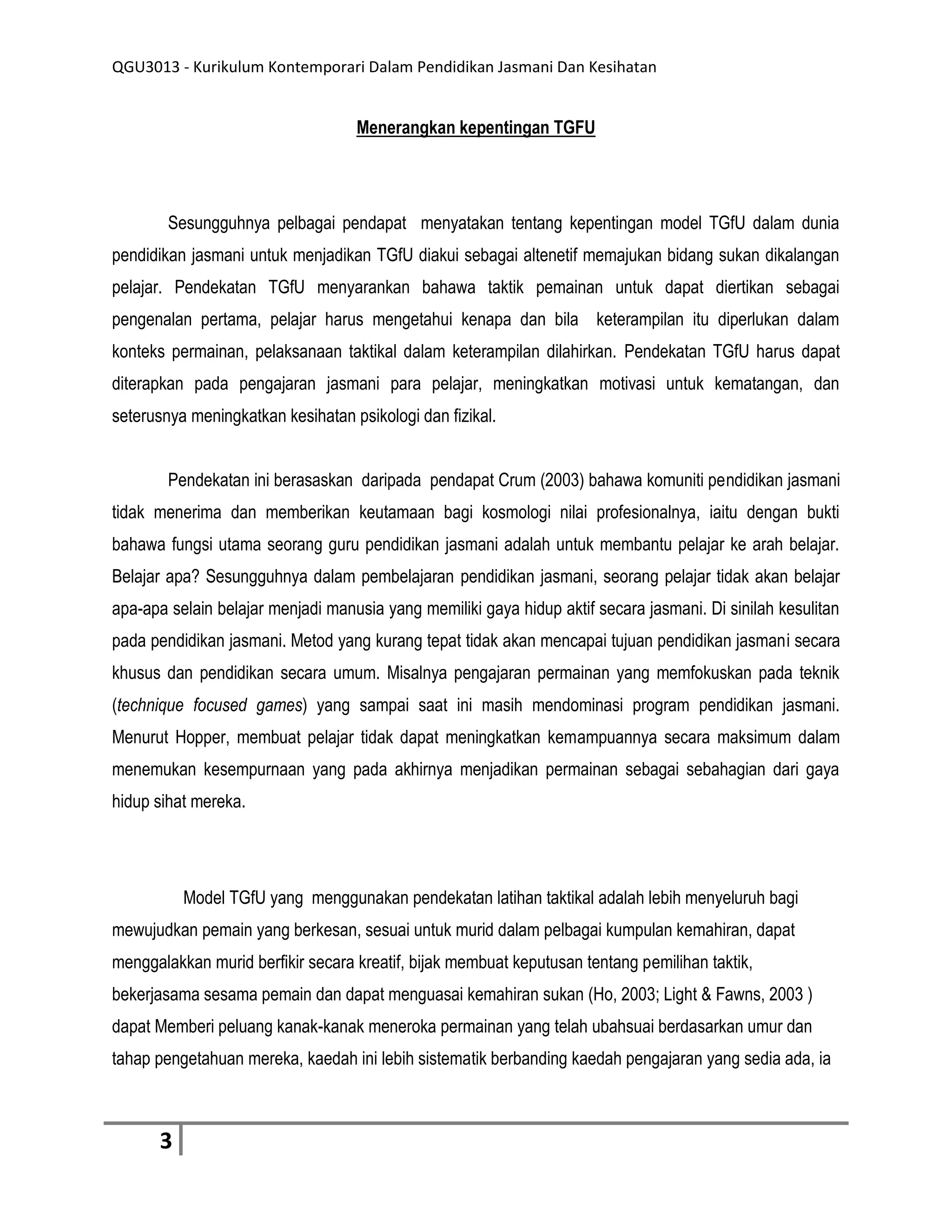 Tgfu satu pembaharuan dalam pendidikan jasmani | DOCX