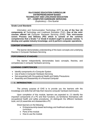 K-12 Teacher's Guide on Computer Hardware Servicing | PDF