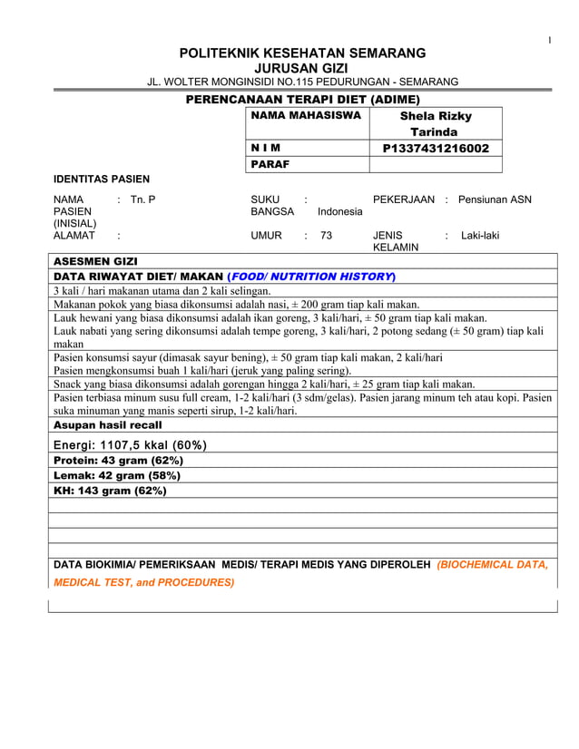 ADIME NCP PAGT Diet Kasus Pernapasan (PPOK) | DOC