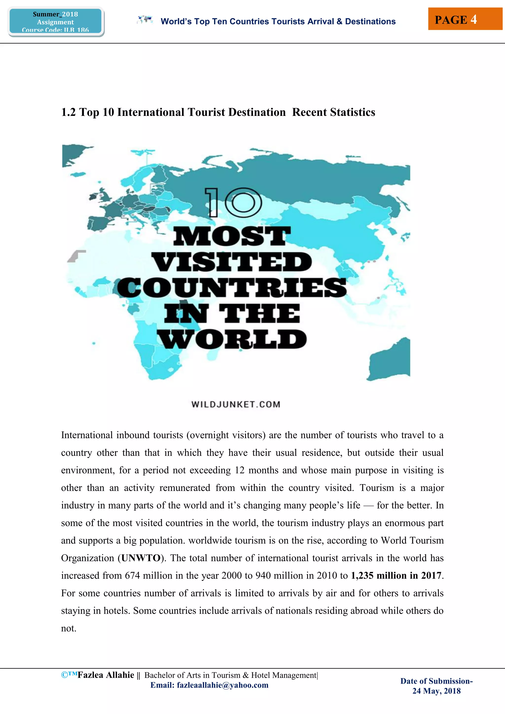 World’s Top Ten Countries Tourists Arrival & Destinations | PDF