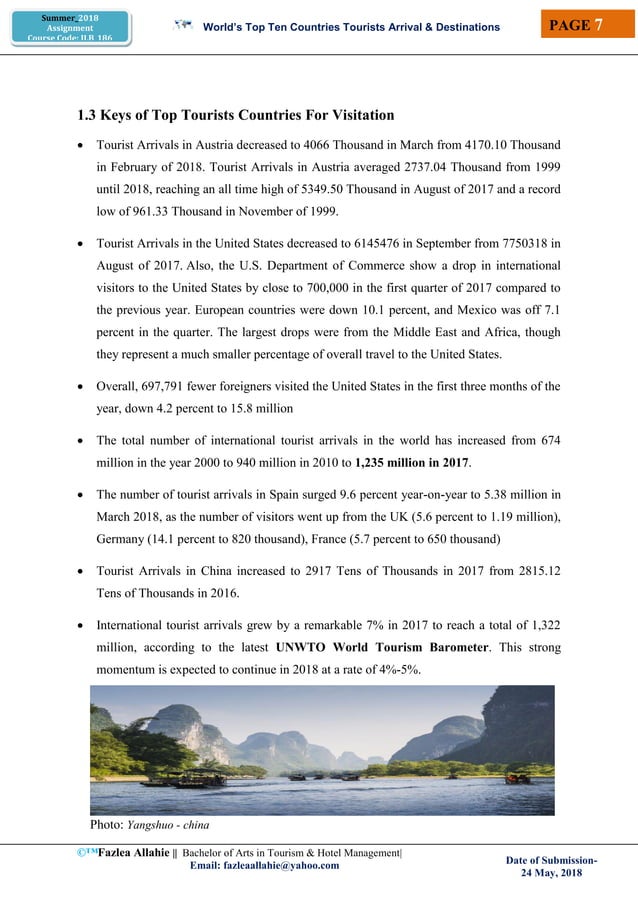 World’s Top Ten Countries Tourists Arrival & Destinations | PDF