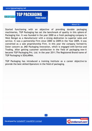 TGP Packaging Pvt Ltd, Kolkata, Tea Packaging Machine | PDF