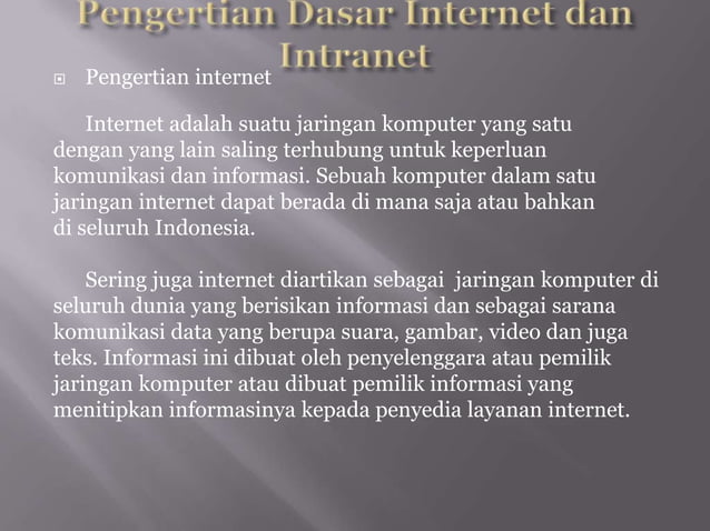 memahami dasar-dasar sistem jaringan internet/intranet | PPTX