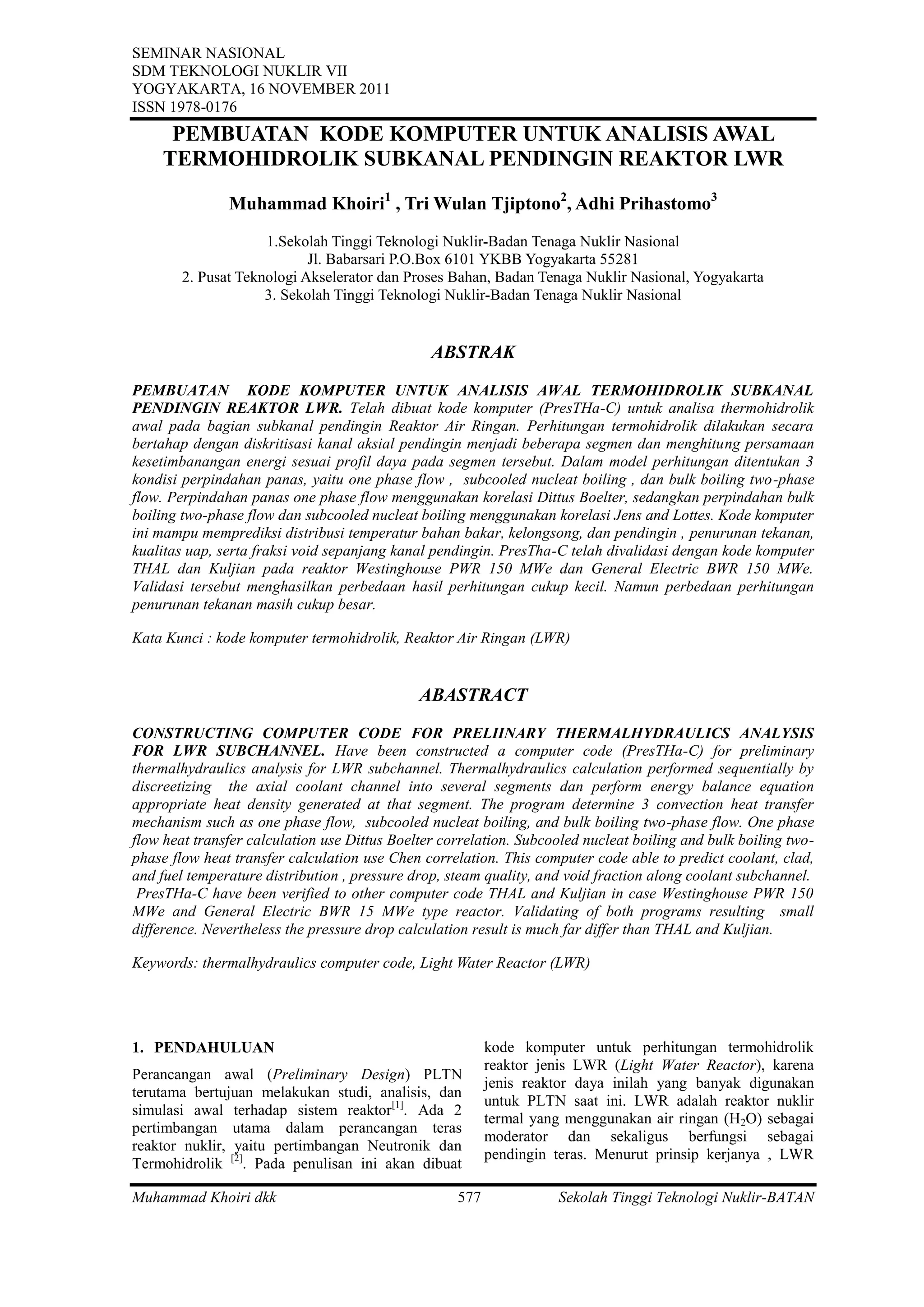 simple Thermalhydraulics code for LWR | PDF