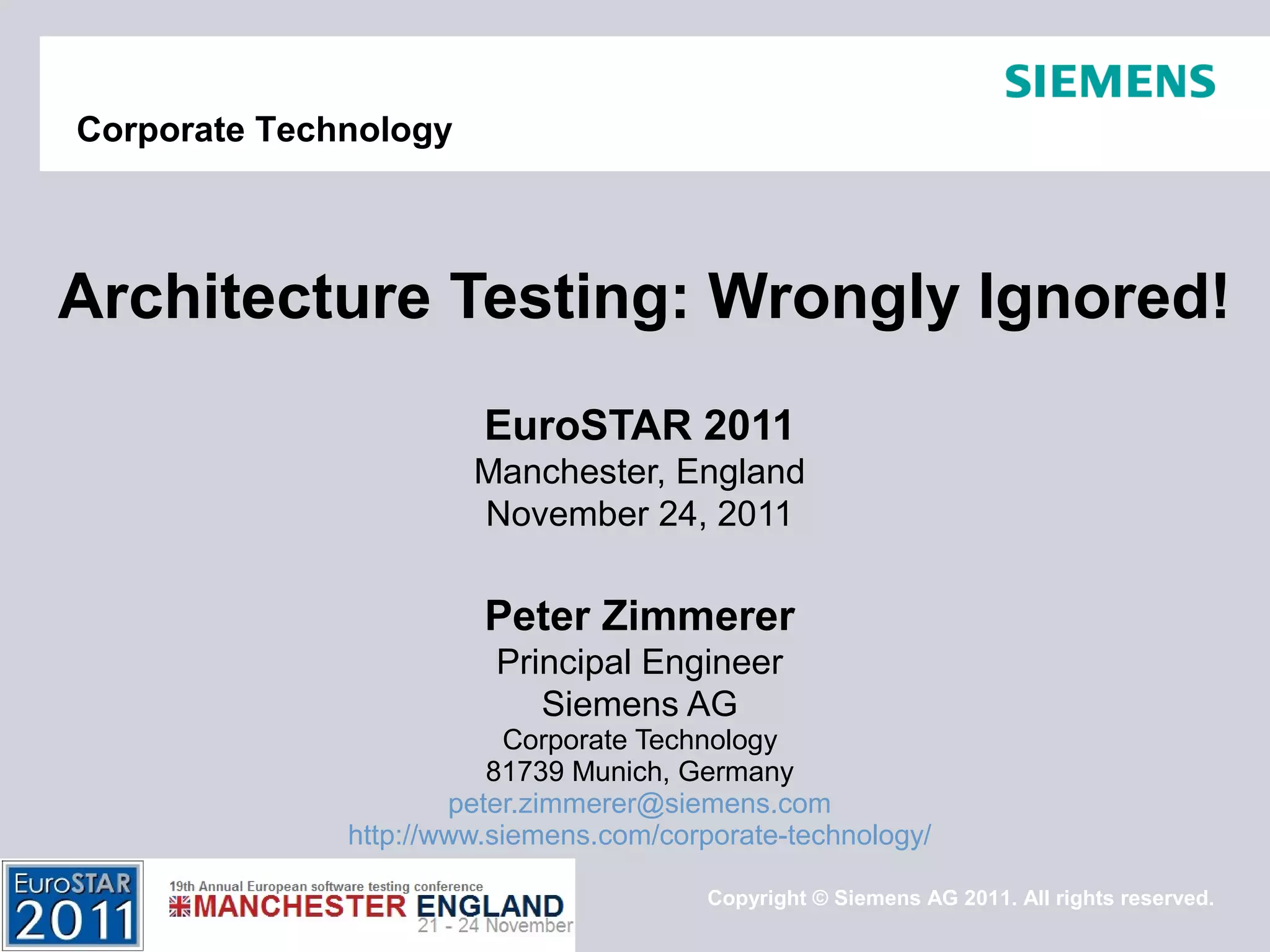 'Architecture Testing: Wrongly Ignored!' by Peter Zimmerer | PPT
