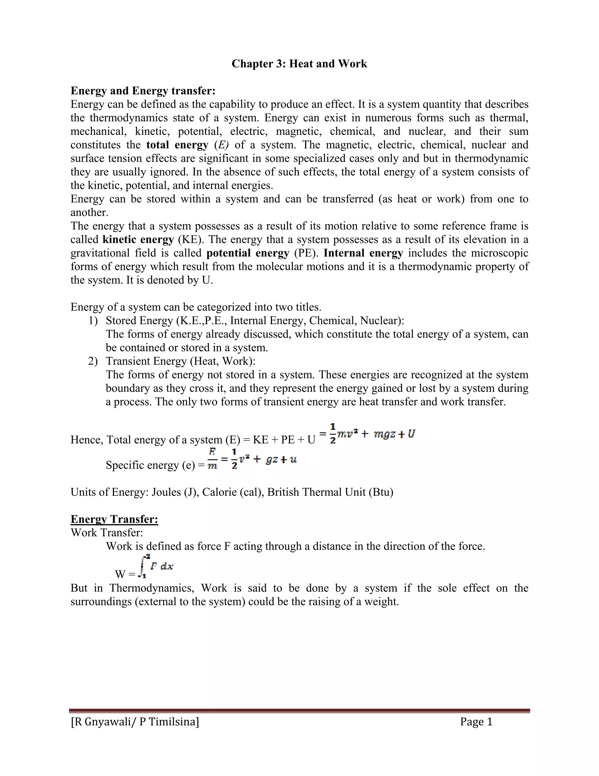 Thermodynamics chapter:3 Heat and Work | PDF