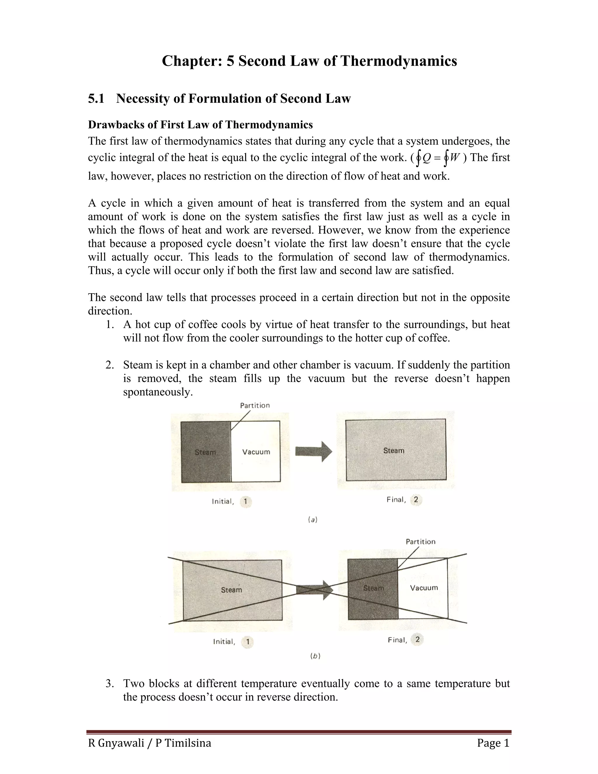 Thermodynamics note chapter:5 second law of thermodynamics | PDF