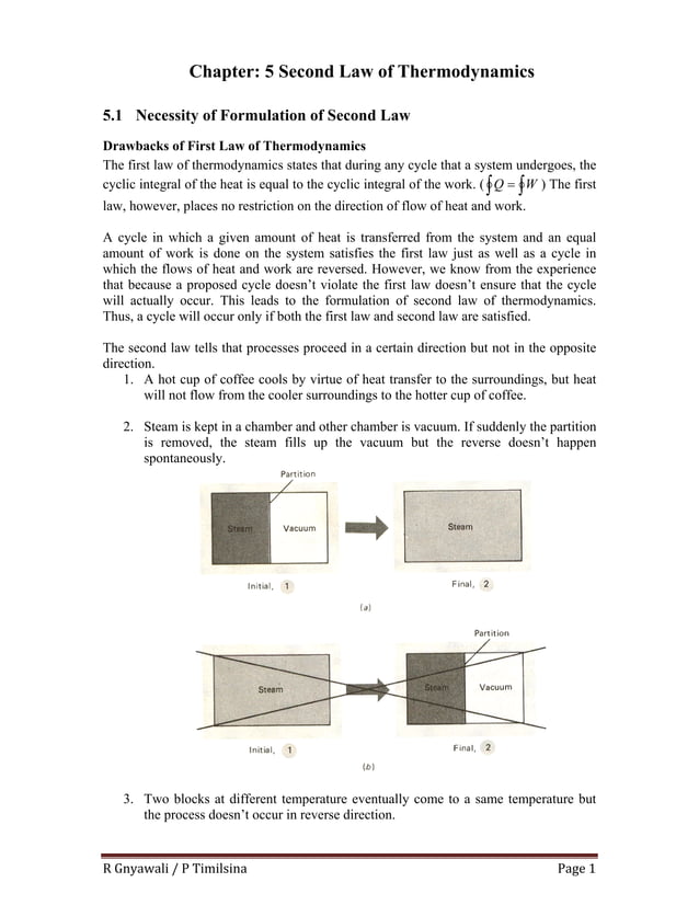Thermodynamics note chapter:5 second law of thermodynamics | PDF