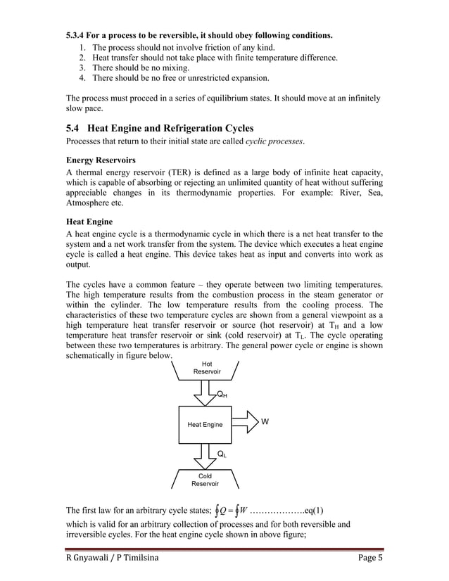 Thermodynamics note chapter:5 second law of thermodynamics | PDF