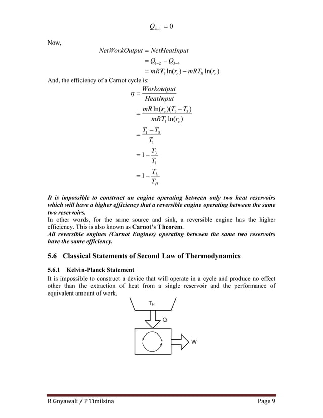 Thermodynamics note chapter:5 second law of thermodynamics | PDF