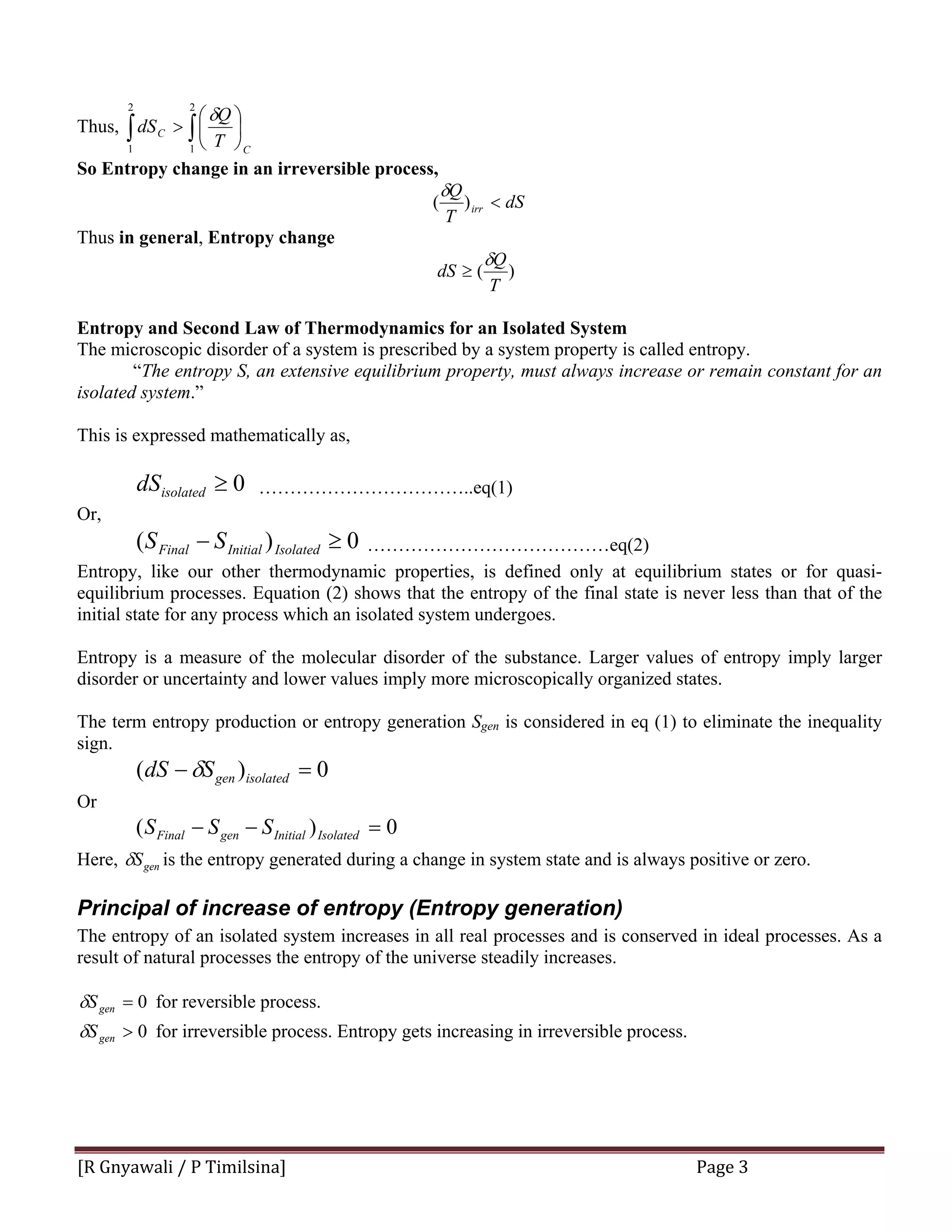Thermodynamics note chapter:6 Entropy | PDF
