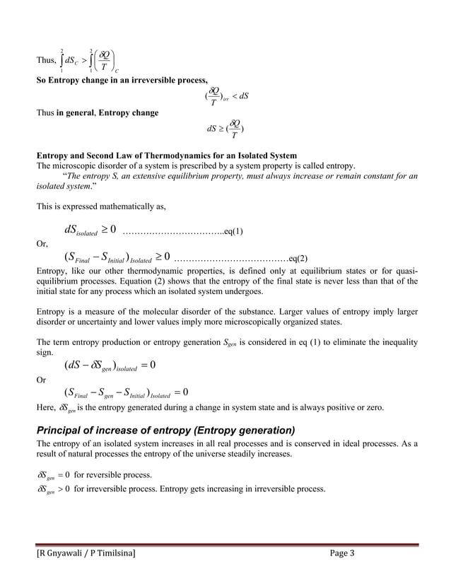 Thermodynamics note chapter:6 Entropy | PDF
