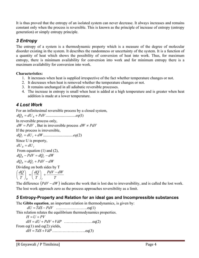 Thermodynamics note chapter:6 Entropy | PDF