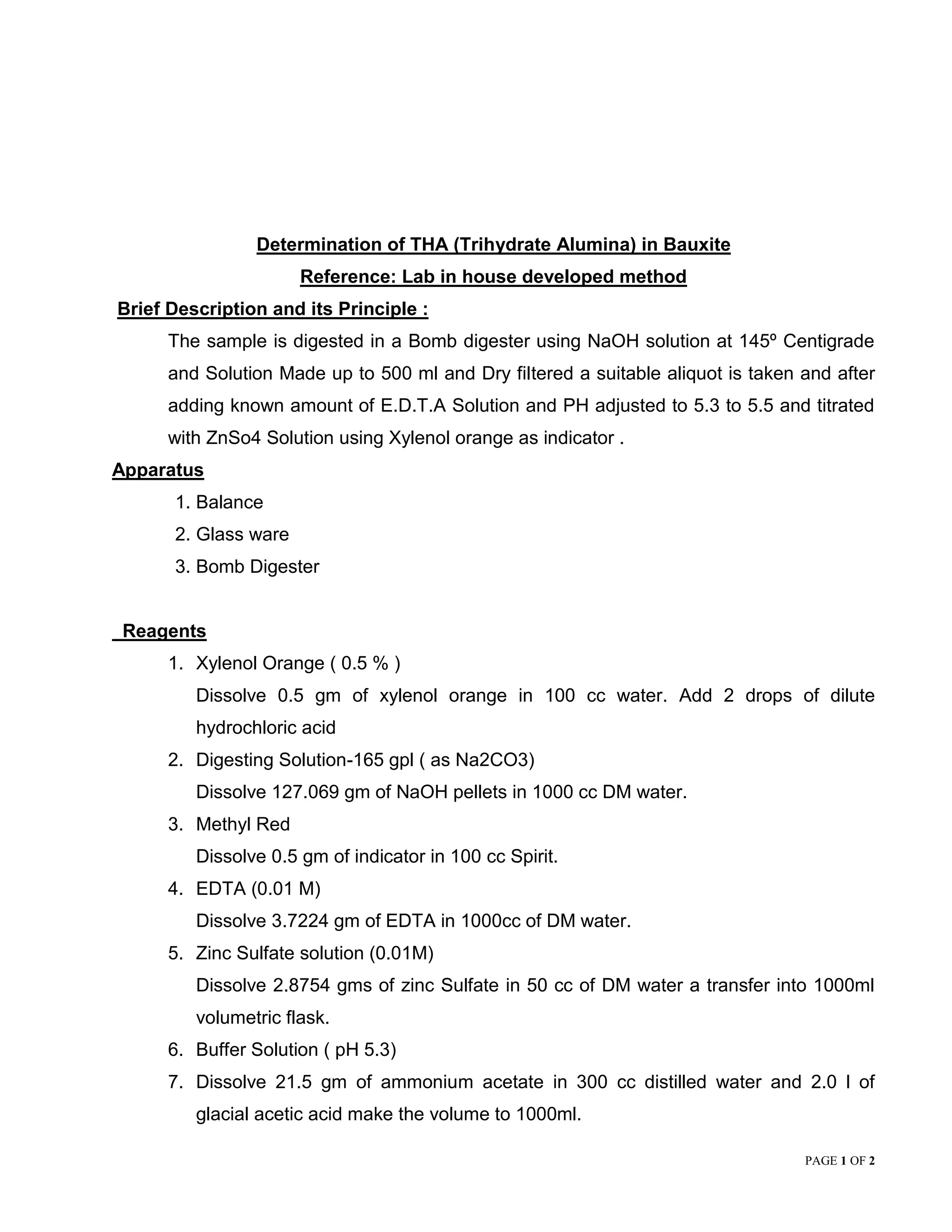 Trihydrate alumina analysis | DOC