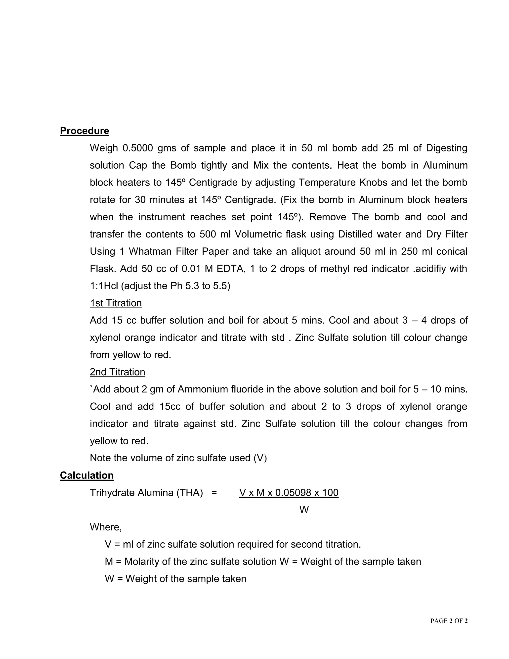 Trihydrate alumina analysis | DOC