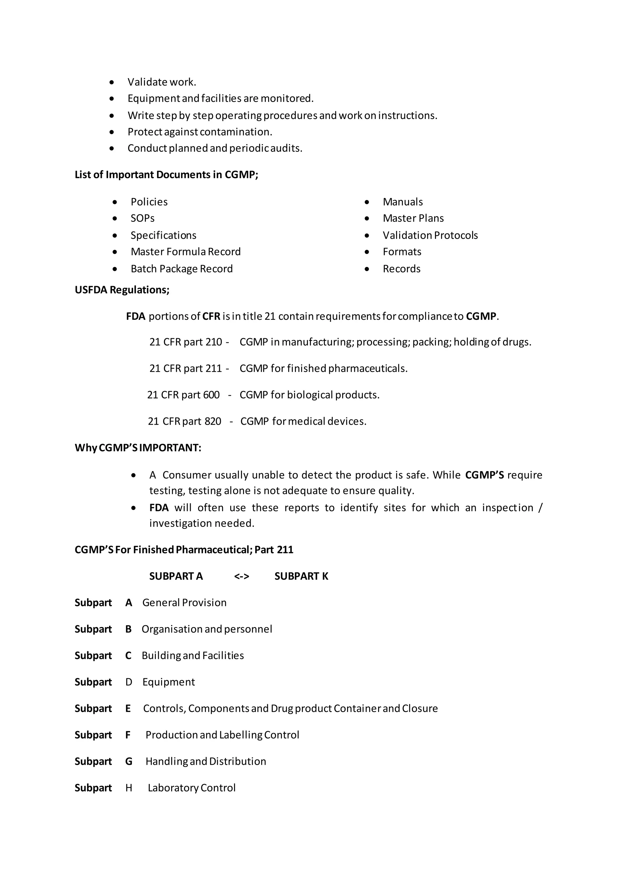 cGMP AS PER USFDA | DOCX