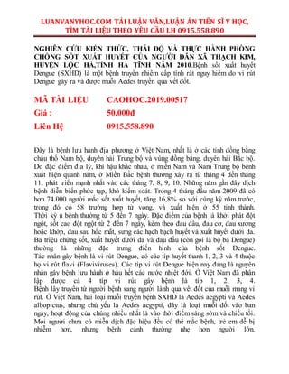 Thai do va thuc hanh phong chong sot xuat huyet cua nguoi dan xa thach ...