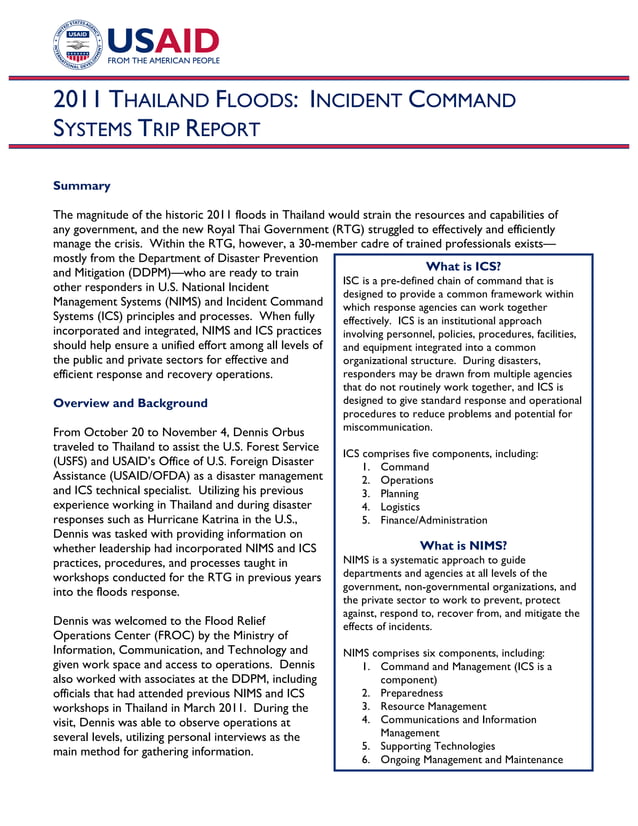 Thailand floods ics report 2011 | PDF