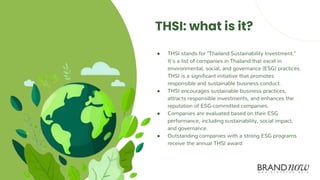 Thailand Sustainability Investment (THSI) best practice case study Oct ...