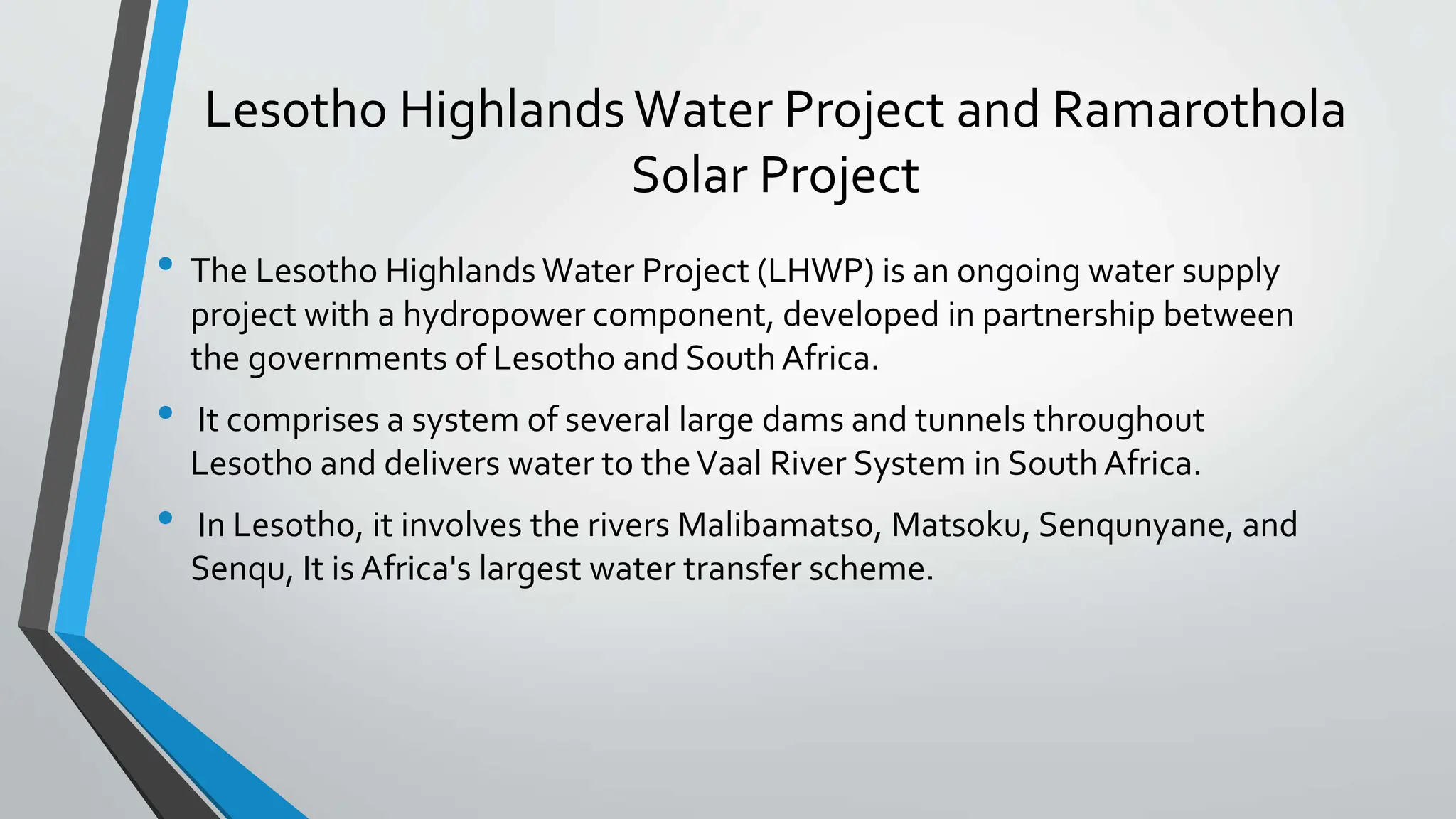 Lesotho Highland water project and Ramarothola Solar project.pptx