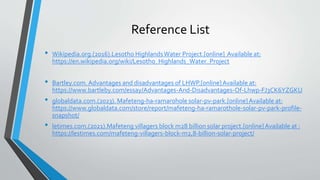 Lesotho Highland water project and Ramarothola Solar project.pptx | Science