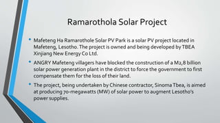 Lesotho Highland water project and Ramarothola Solar project.pptx | Science
