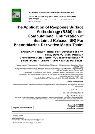 The Application of Response Surface Methodology (RSM) In the ...