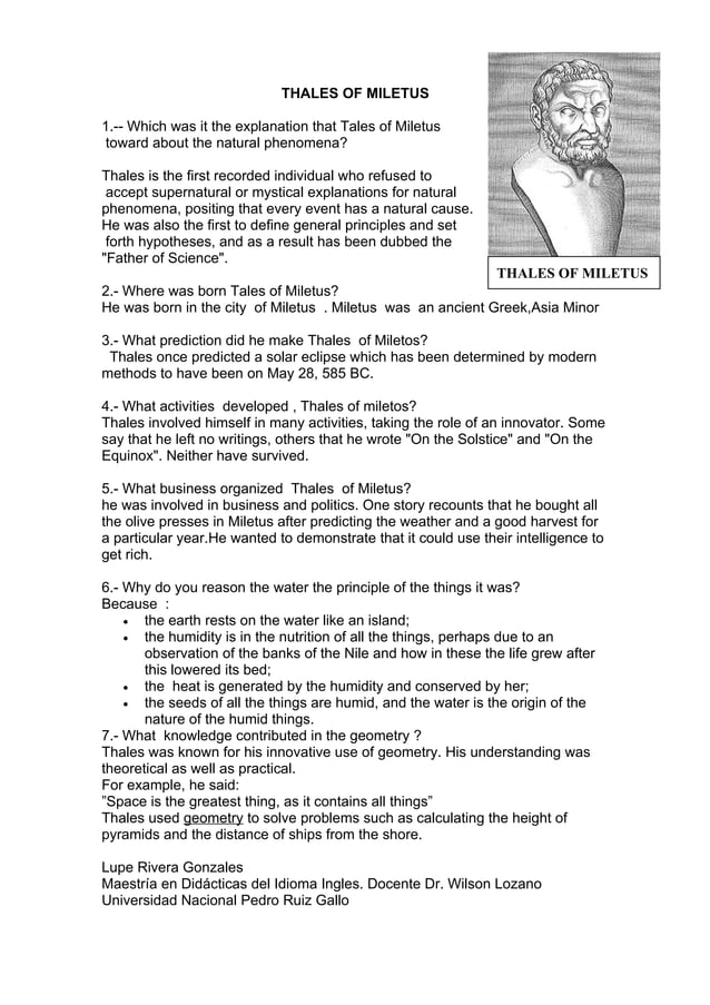 Thales of Miletus | DOC | Physics | Science