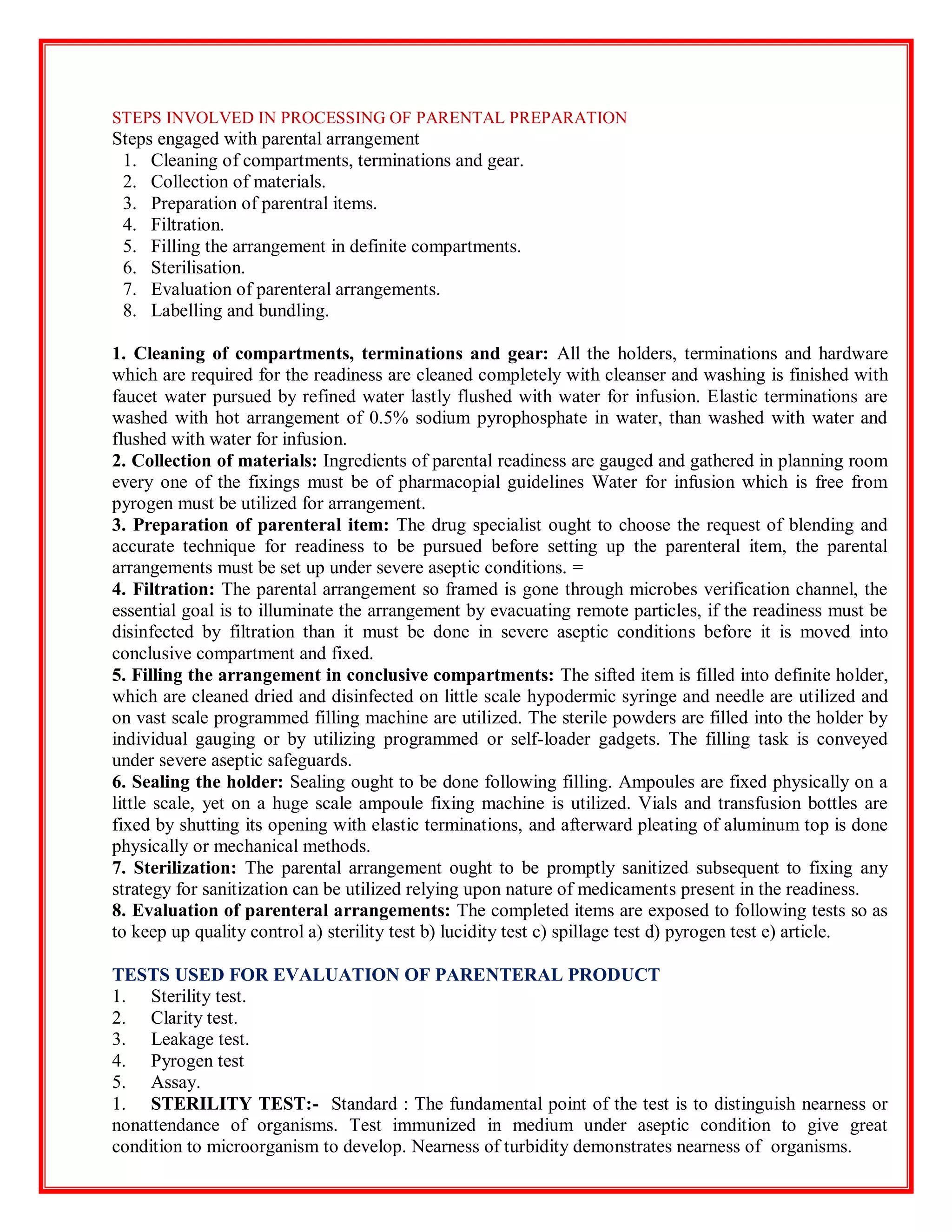 PARENTRAL DOSAGE FORM OR STERILE DOSAGE FORM | PDF