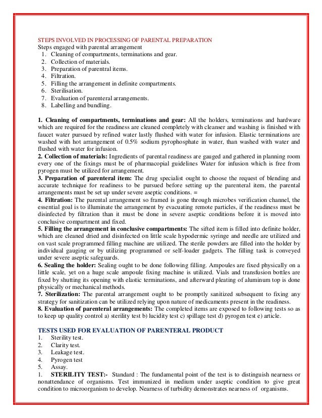 PARENTRAL DOSAGE FORM OR STERILE DOSAGE FORM