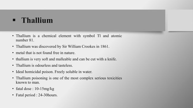 Thallium poisoning | PPTX | Chemistry | Science