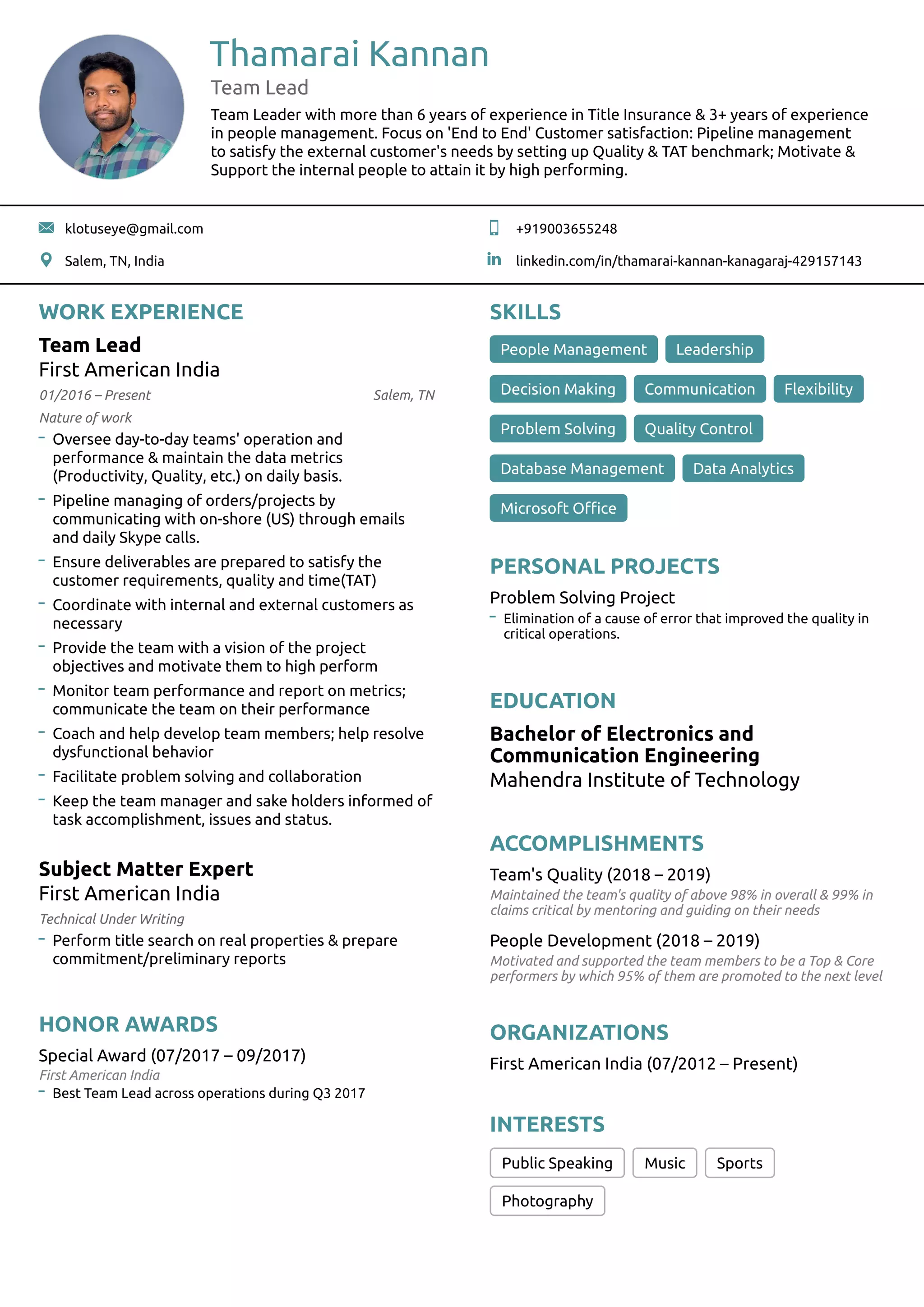 Thamarai Kannan's Resume | PDF