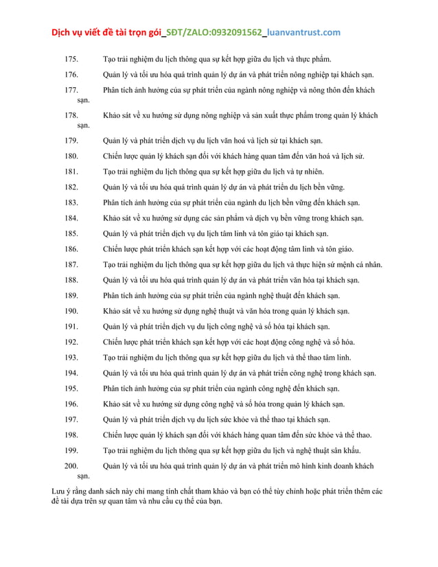 Tham Khảo 200 Đề Tài Khóa Luận Tốt Nghiệp Quản Trị Khách Sạn, Từ Sinh Viên Giỏi.docx