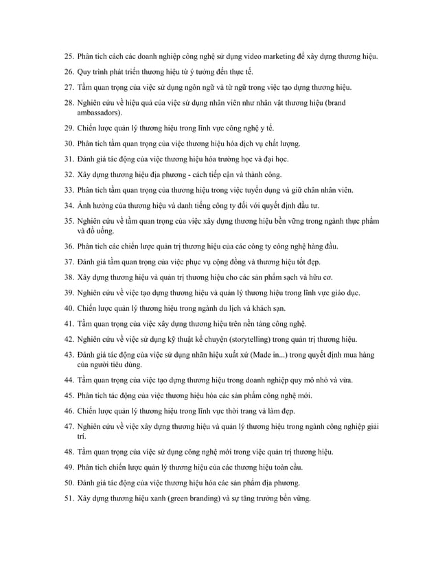 Tham Khảo 200 Đề Tài Tiểu Luận Môn Quản Trị Thương Hiệu Đạt Điểm Cao | DOCX