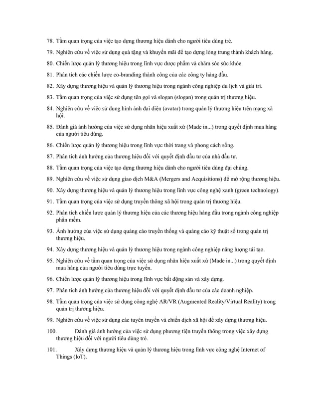 Tham Khảo 200 Đề Tài Tiểu Luận Môn Quản Trị Thương Hiệu Đạt Điểm Cao | DOCX
