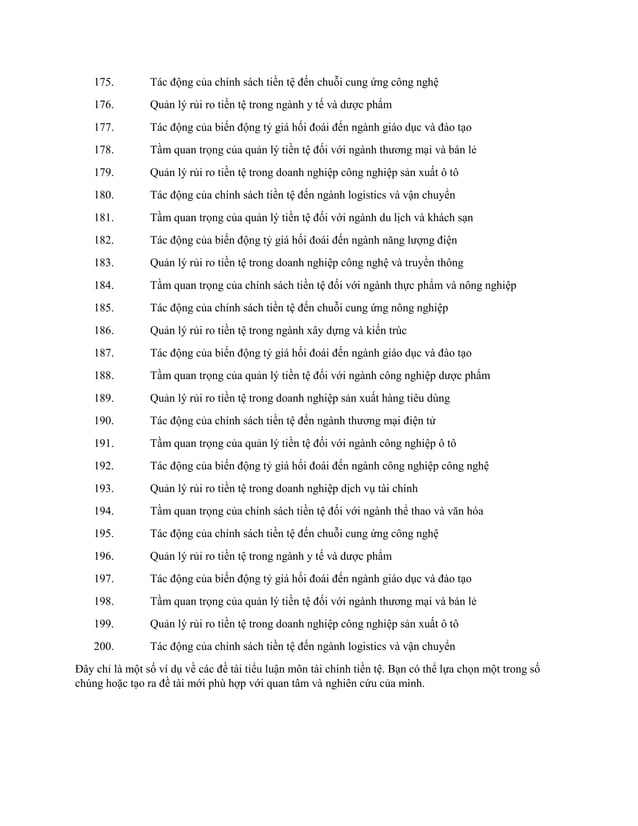 Tham Khảo Kho 200 Đề Tài Tiểu Luận Môn Tài Chính Tiền Tệ Điểm Cao | DOCX