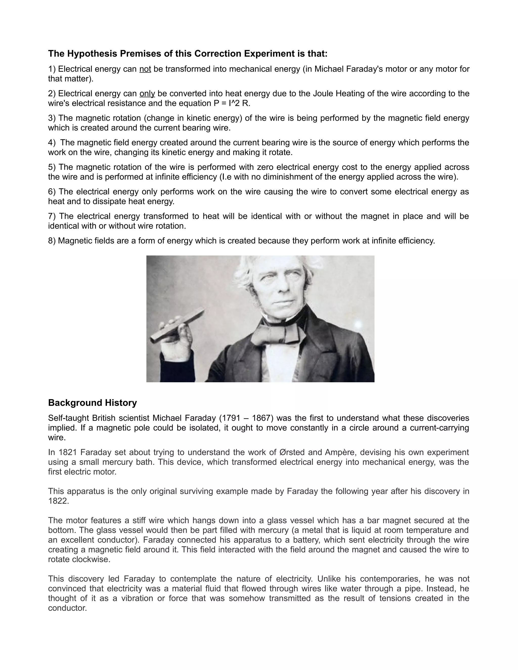 Thane C. Heins Correction Experiment Michael Faraday's Electric ...